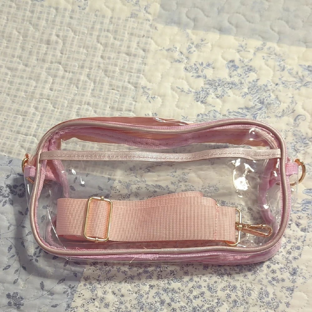 Bags | Clear Pink Pvc Shoulder Bag With Adjustable Strap | Poshmark